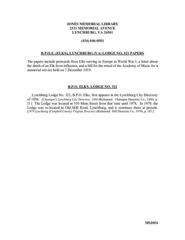 Jones Memorial Library Finding Aids · Jones Memorial Library Digital ...