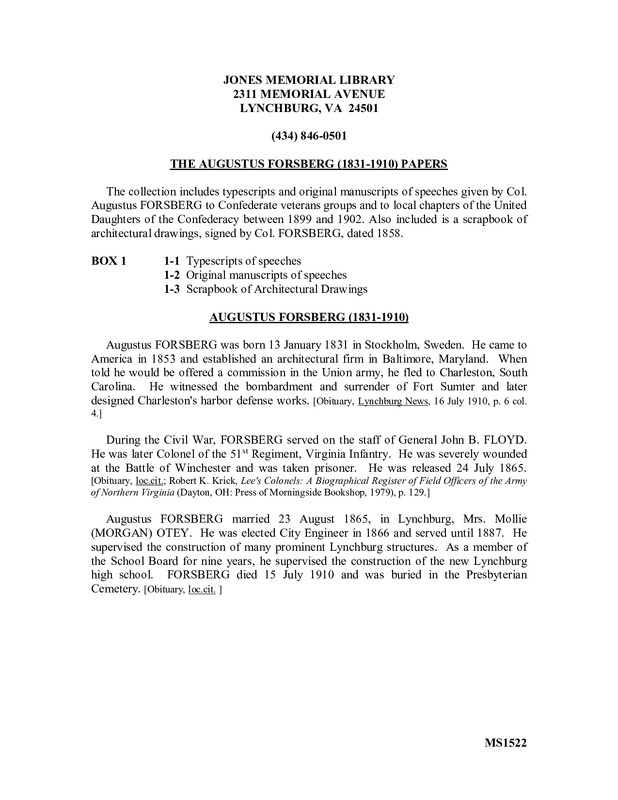 Jones Memorial Library Finding Aids · Jones Memorial Library Digital ...